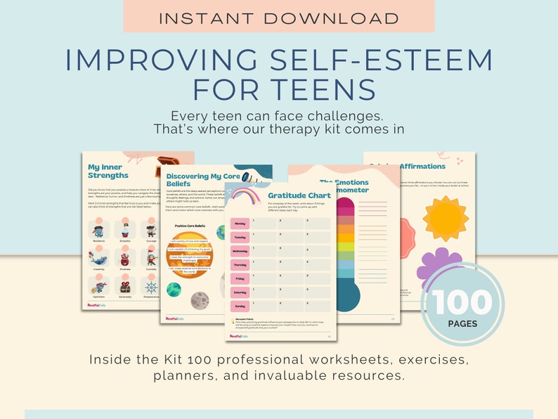 Printable Self-esteem Worksheet Pack for Teens Coping Skills Bundle for ...