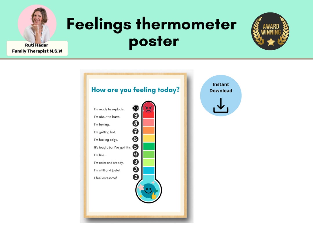 Feelings Thermometer Digital Poster, Feelings Chart, Emotions Classroom ...