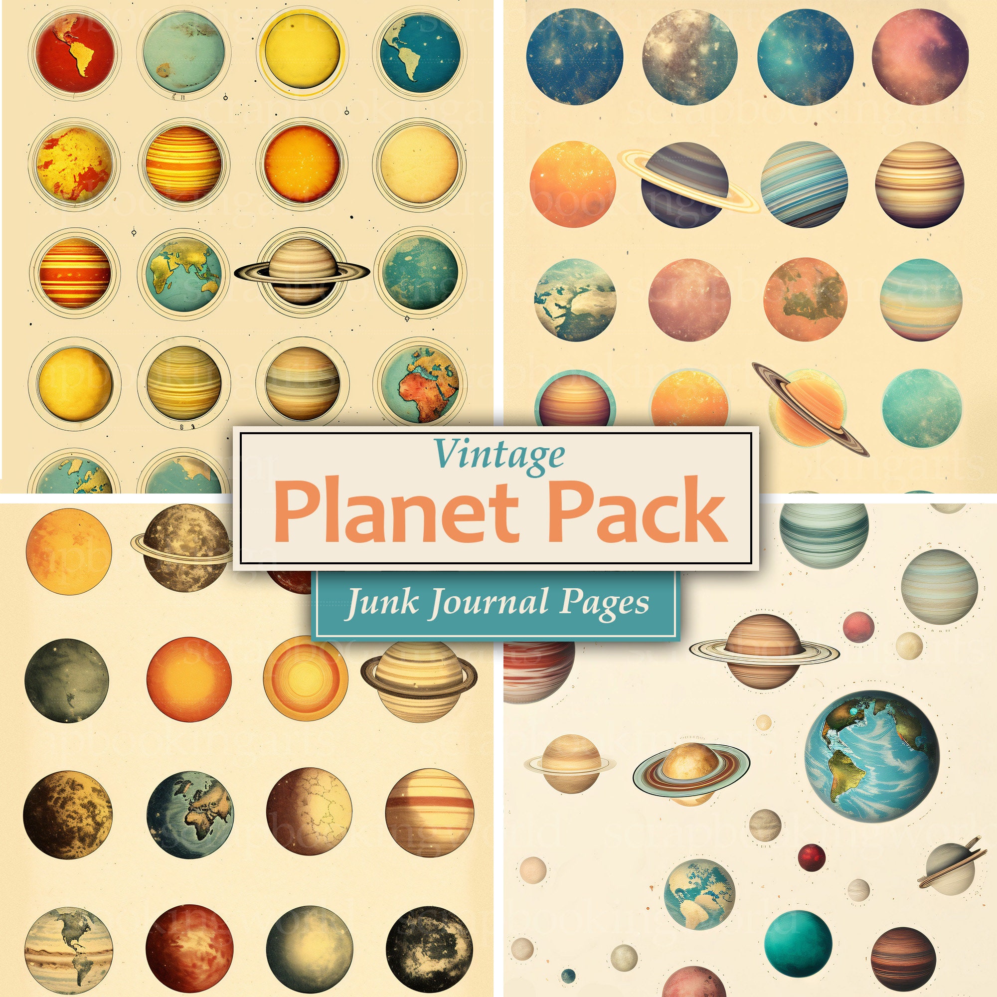 Vintage Printable Planet, Solar System Junk Journal Pages, Space ...