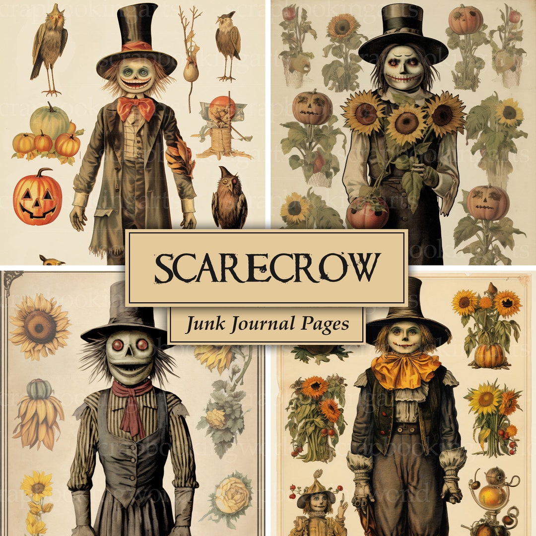 Vintage Scarecrow Junk Journal Kit, Paper Craft, Digital Scrapbook ...