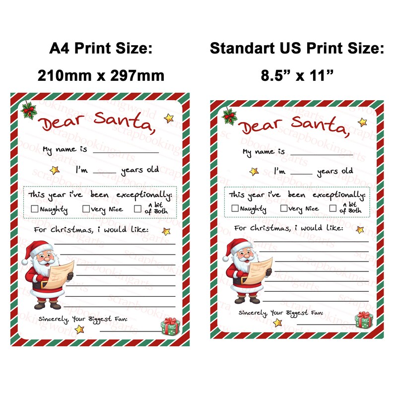 Printable Letter to Santa, Dear Santa, Letter to Santa, Christmas Wish ...