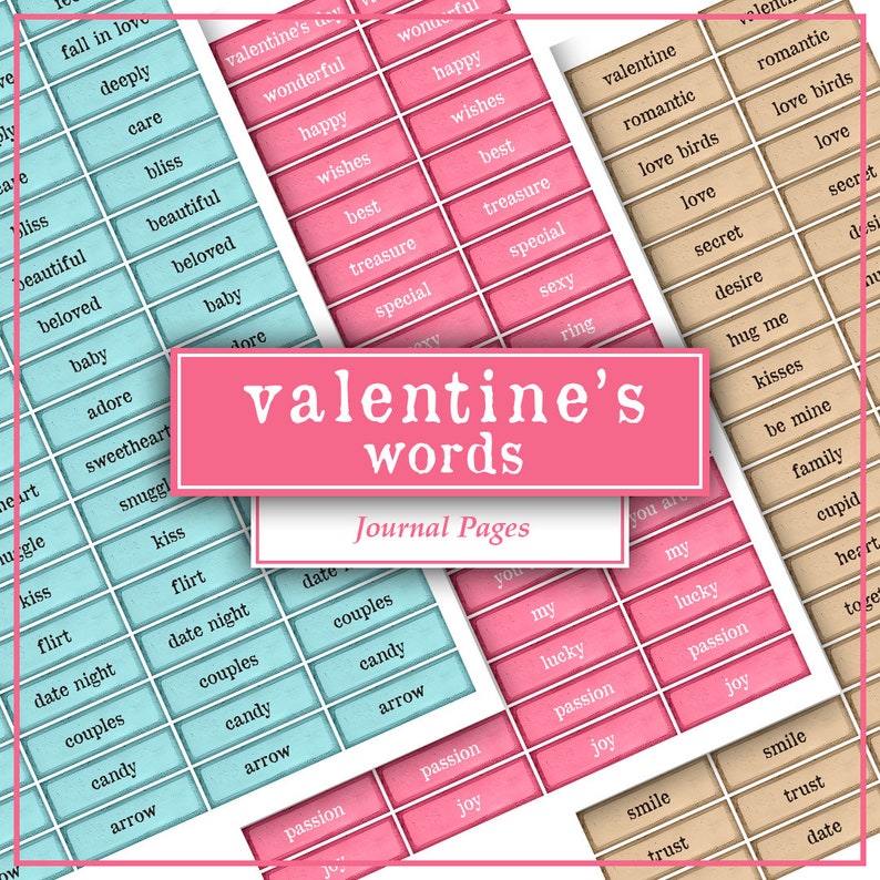 Valentine Words, Junk Journal, Valentines Day, Journal Words, Digital ...