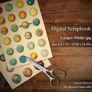 Vintage Printable Planet, Solar System Junk Journal Pages, Space ...