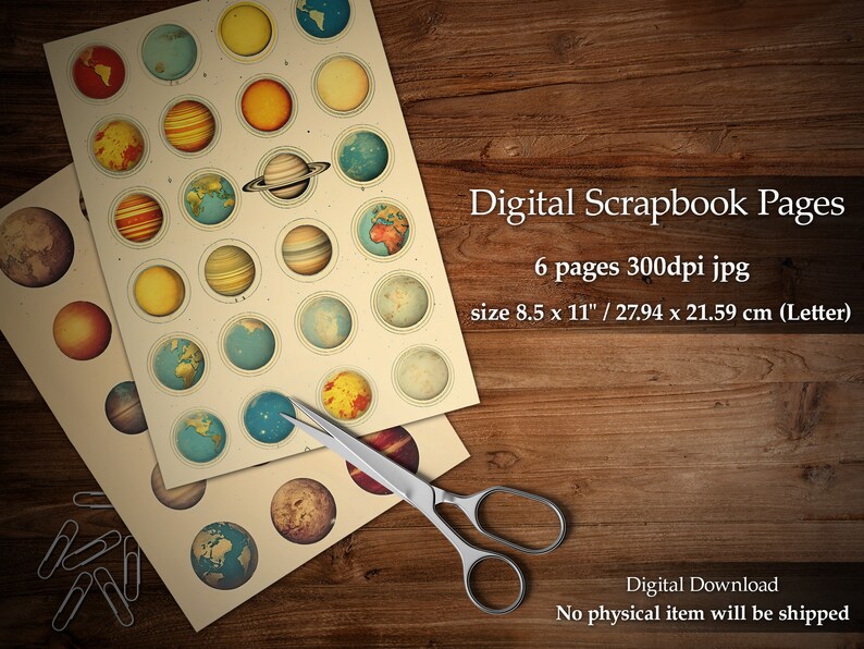 Vintage Printable Planet, Solar System Junk Journal Pages, Space ...