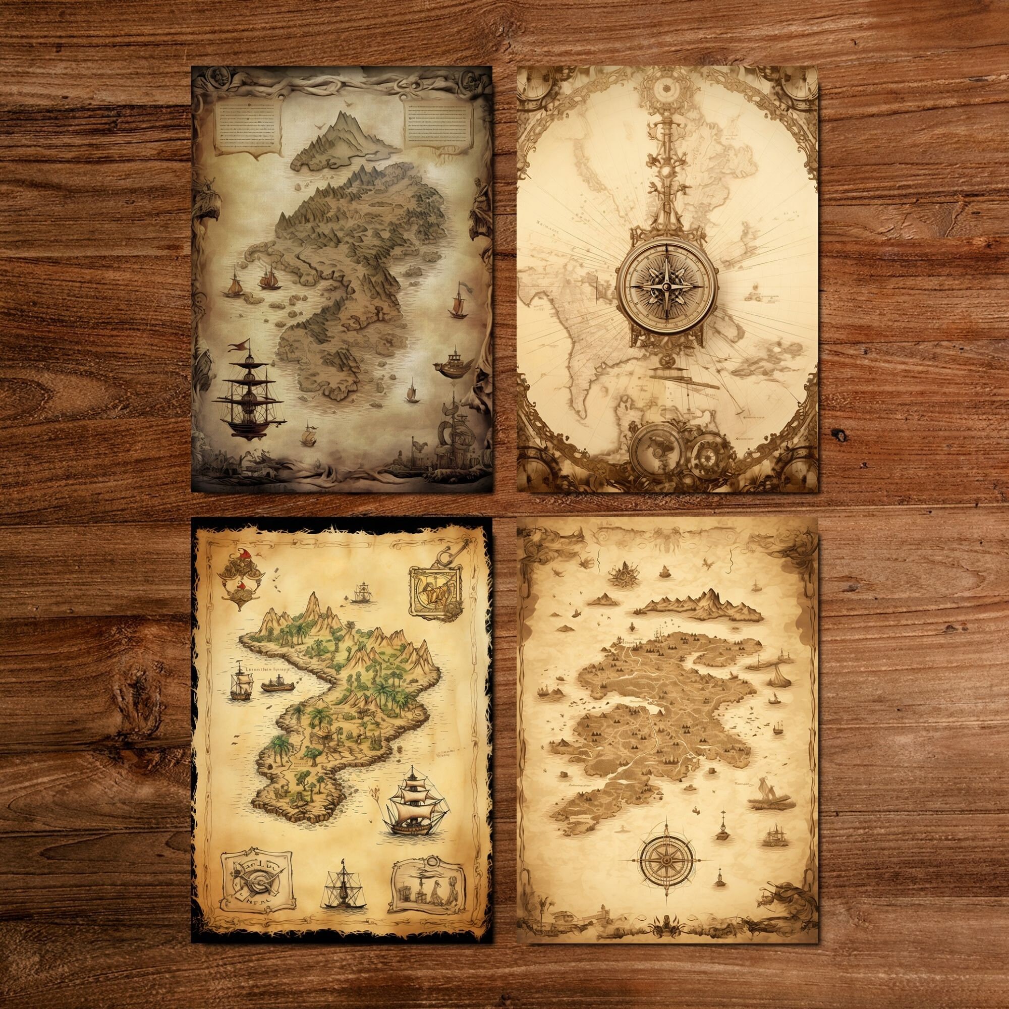 Printable Vintage Treasure Map, Junk Journal Paper, Scrapbook Supplies ...