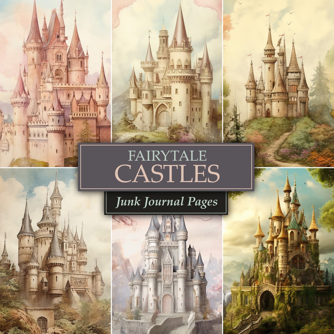 Fairytale Castle Digital Paper: Junk Journal Scrapbook (digital ...