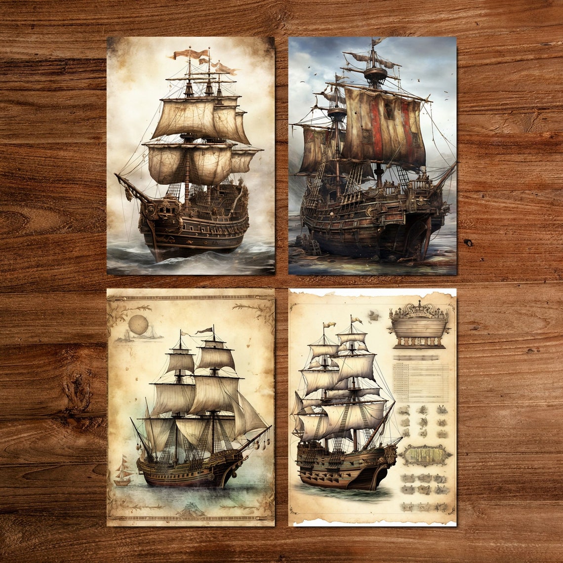 Vintage Pirate Ship Junk Journal Pages: Nautical Compass (digital ...