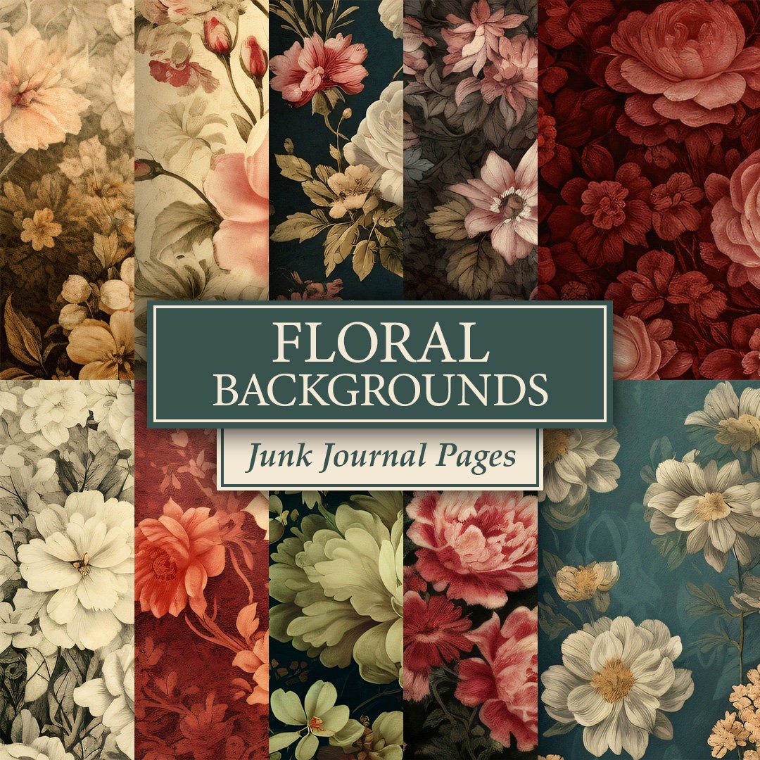Floral Junk Journal Background, Printable Background, Digital Backdrops ...
