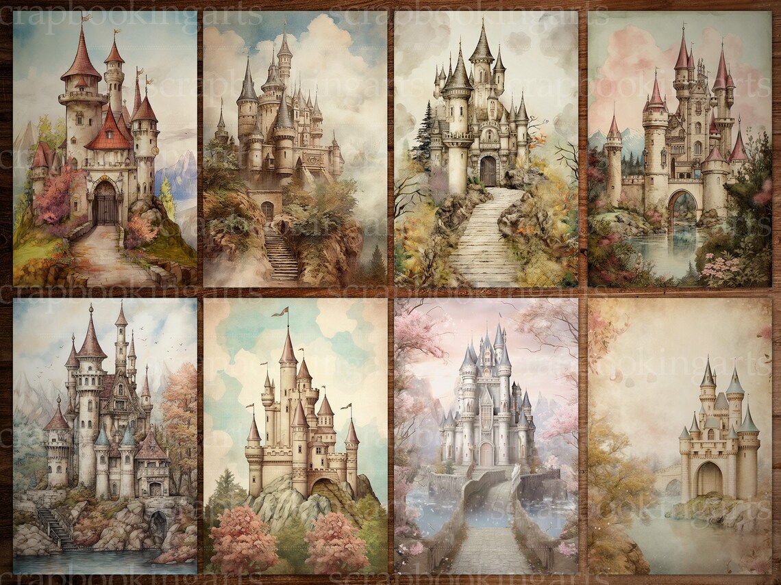 Printable Fairytale Castle, Printable Background, Digital Scrapbook ...