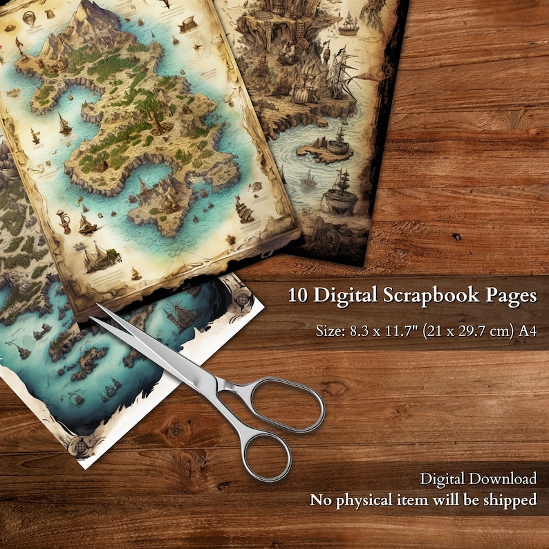 Vintage Treasure Map Printable: Pirate Junk Journal Kit (digital ...