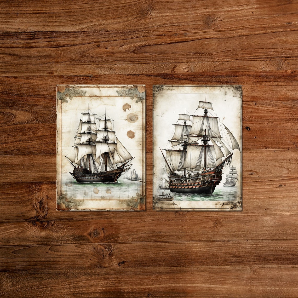 Vintage Pirate Ship Junk Journal Pages, Compass, Nautical, Scrapbook ...