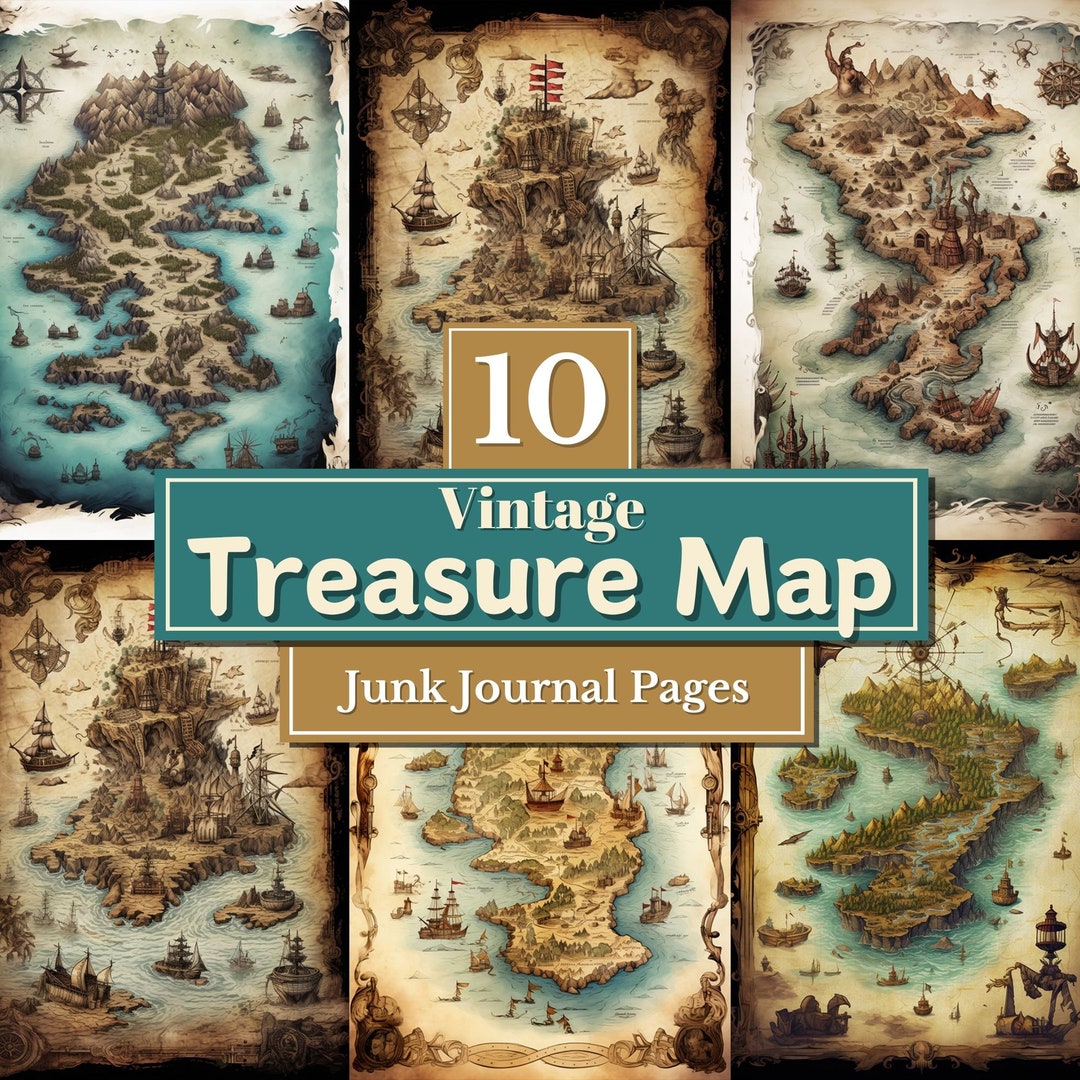 Vintage Treasure Map Printable: Pirate Junk Journal Kit (digital ...