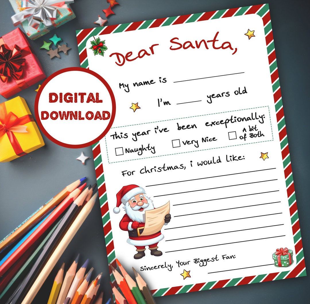Printable Letter to Santa, Dear Santa, Letter to Santa, Christmas Wish ...