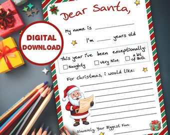Printable Letter to Santa: Kid's Christmas Wish List (JPG) - Etsy