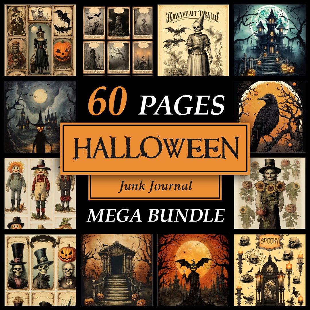Vintage Halloween MEGA BUNDLE Junk Journal Pages: Creepy Collage Sheet ...