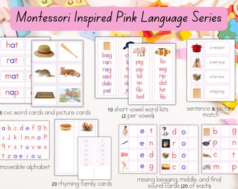 Pink Language Series PBG Montessori Language Reading System CVC Words ...