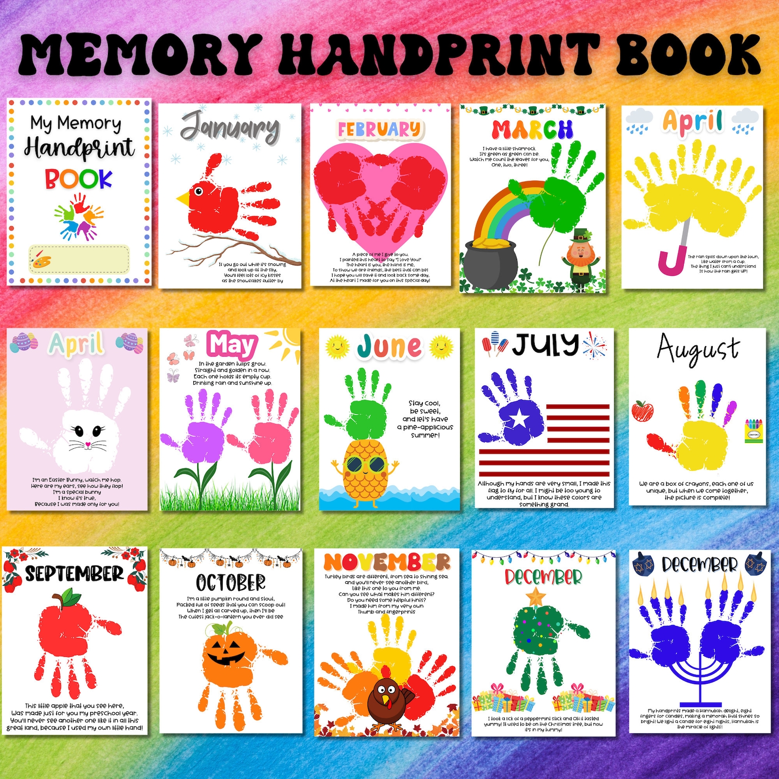 Handprint Memory Book Printable for Prek, Preschool Kindergarten 1st ...