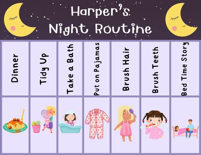Editable Kids Morning and Bedtime Routine Chart With Visuals- Instant ...