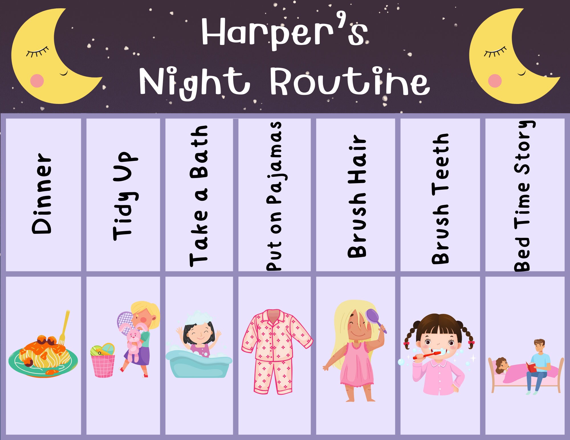 Editable Kids Morning and Bedtime Routine Chart With Visuals- Instant ...