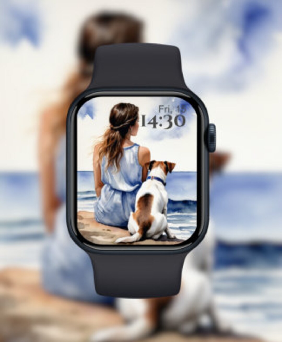 A Woman and Her Dog Apple Watch Face, Iwatch, Watercolor, Pet, Beach ...