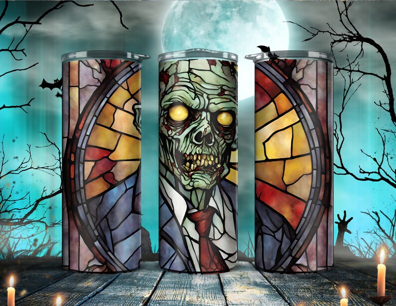 Zombie Stained Glass Halloween Monsters Tumbler- Suit and Tie Creatures ...
