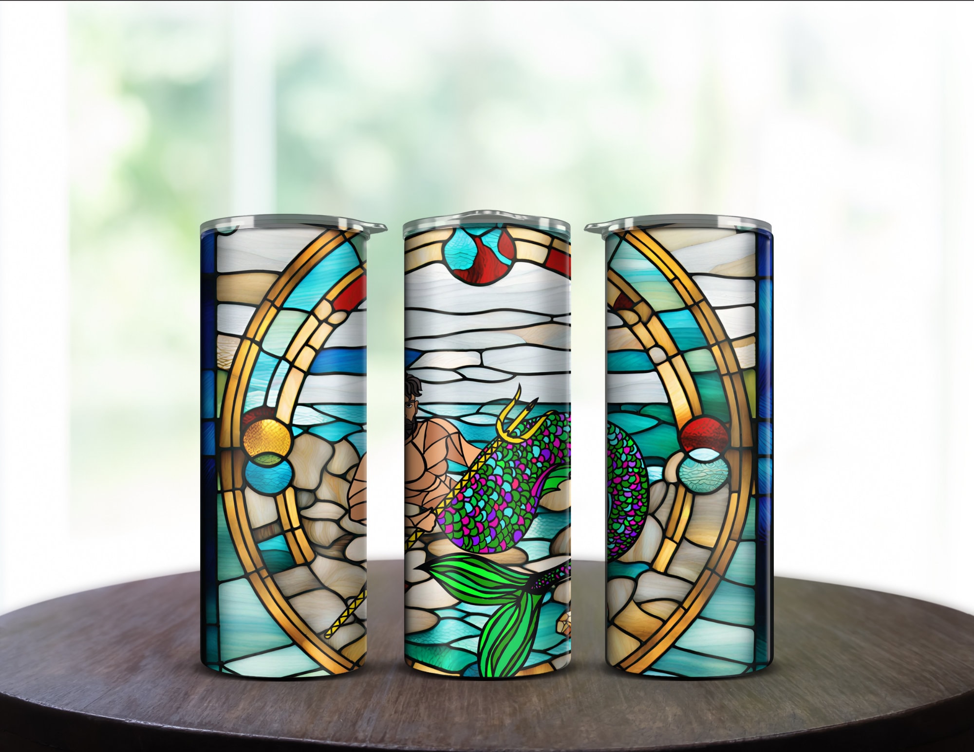 Funny Merman Stained Glass Style Stainless Steel Tumbler - Silly Sea ...