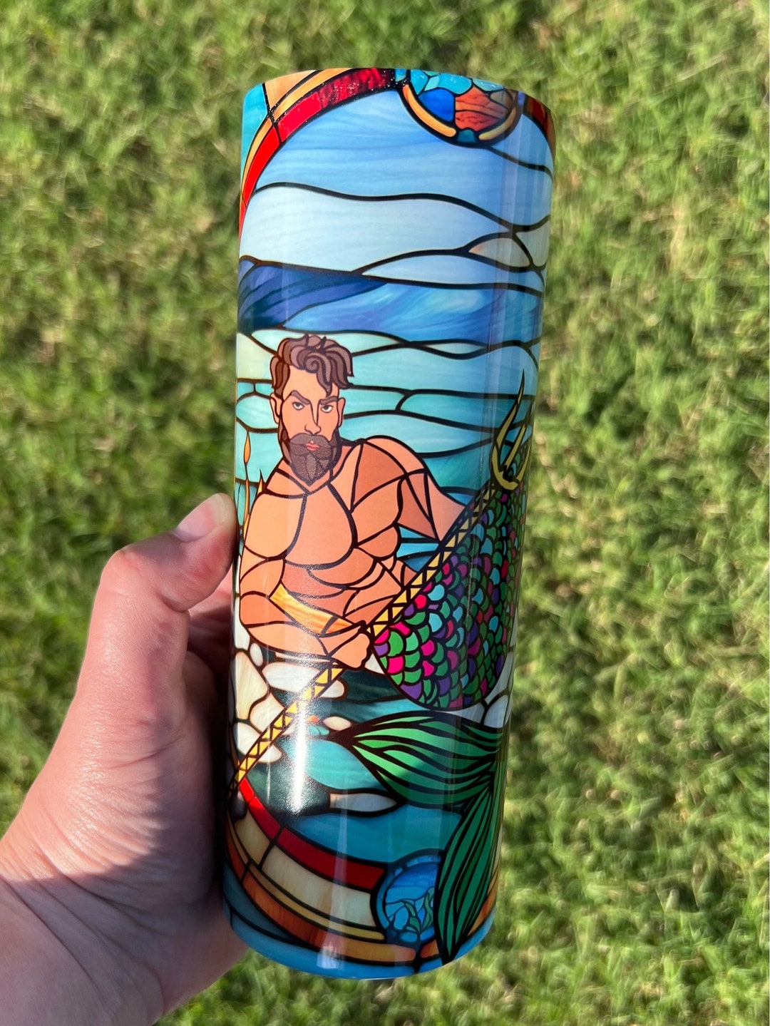 Funny Merman Stained Glass Style Stainless Steel Tumbler Silly Sea ...
