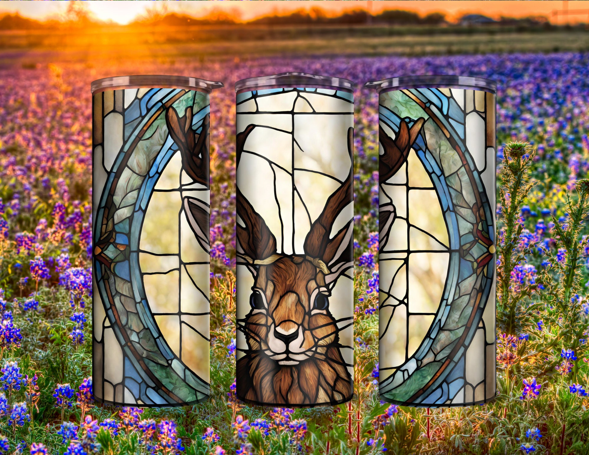Jackalope Stained Glass Southern Folklore Tumbler Antlered Jack Rabbit ...