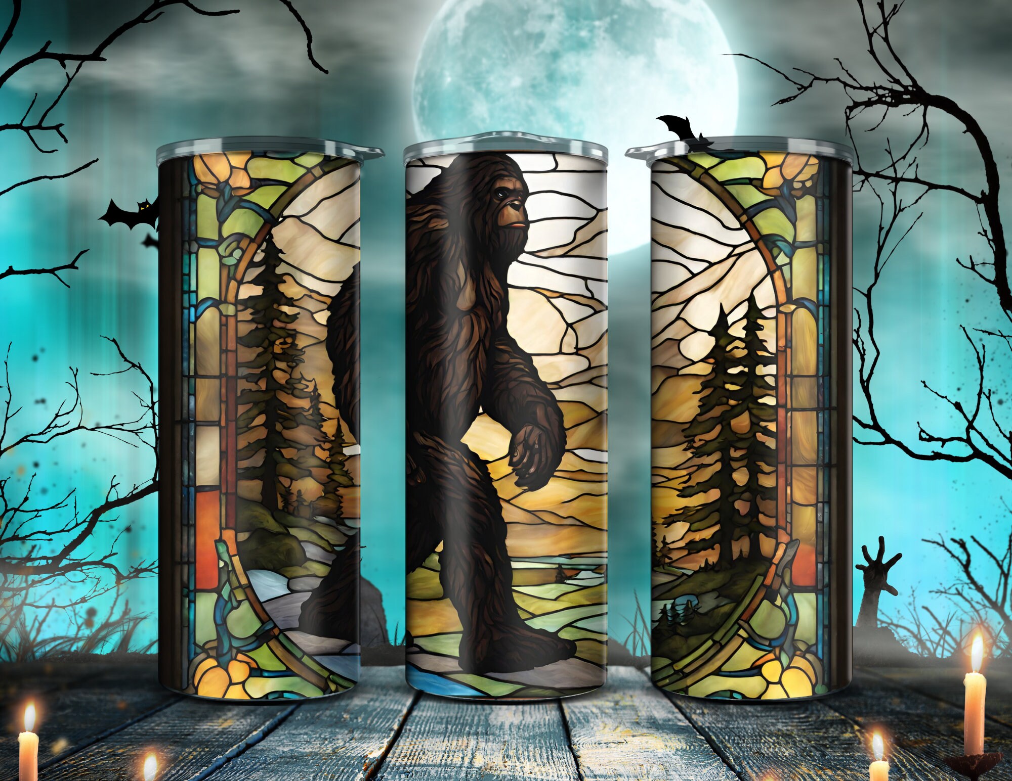 Walking Sasquatch Stained Glass Monsters Tumbler Big Foot Inspired ...