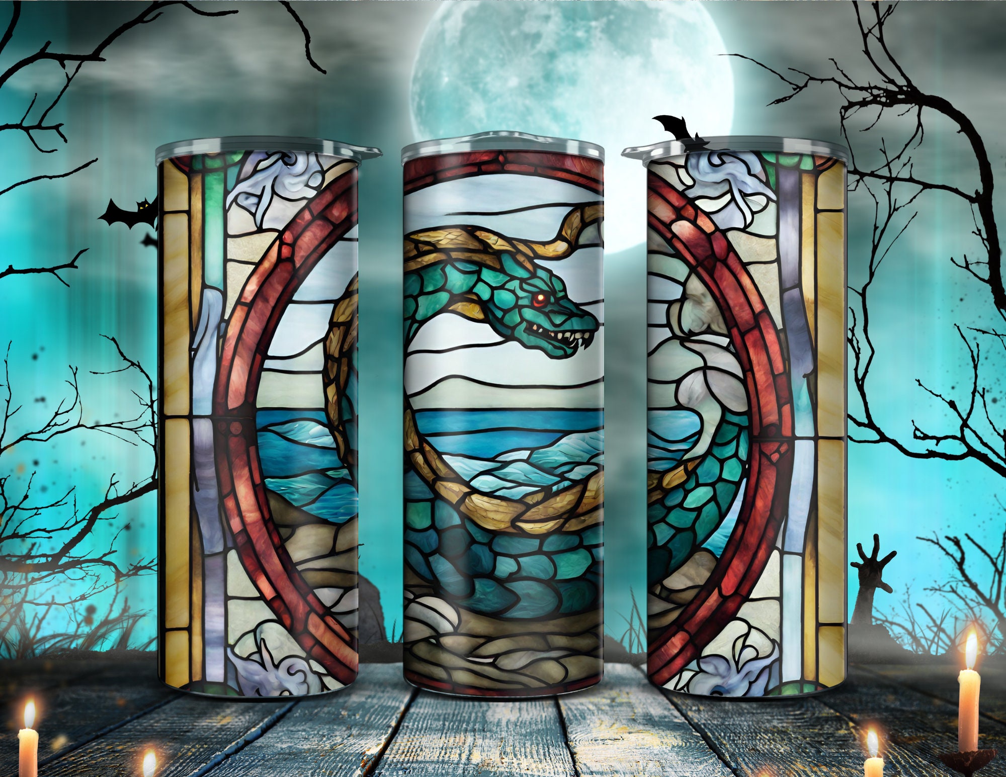 Mythical Monsters Stained Glass Stainless Steel Tumbler Mythological ...