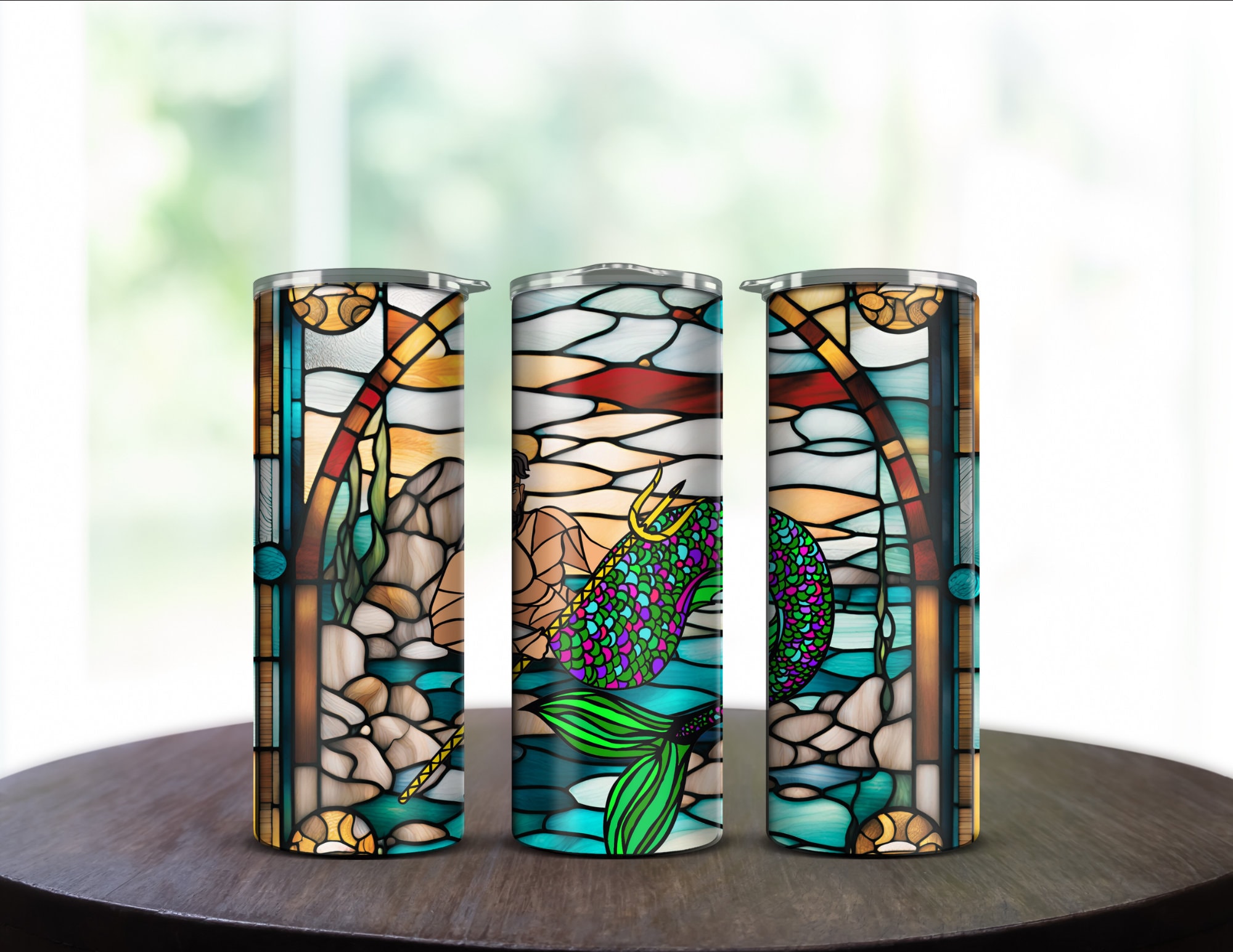Funny Merman Stained Glass Style Stainless Steel Tumbler Silly Sea ...