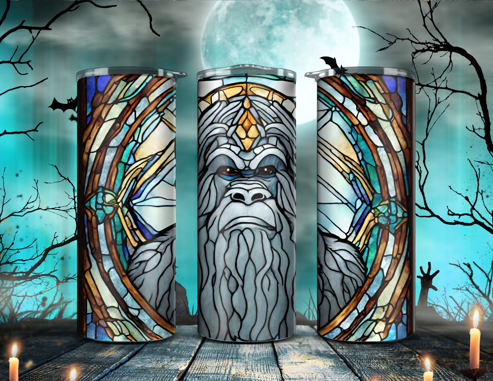 Yeti Stained Glass Monsters Stainless Steel Tumbler Abominable Snowman ...