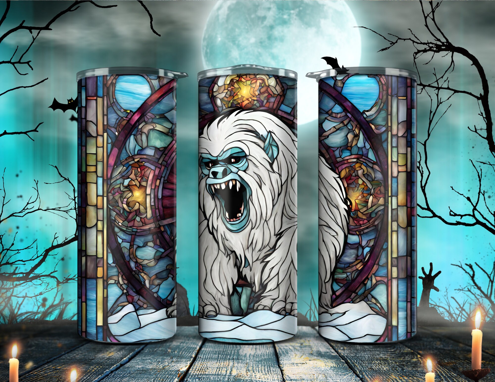 Yeti Stained Glass Monsters Stainless Steel Tumbler Abominable Snowman ...