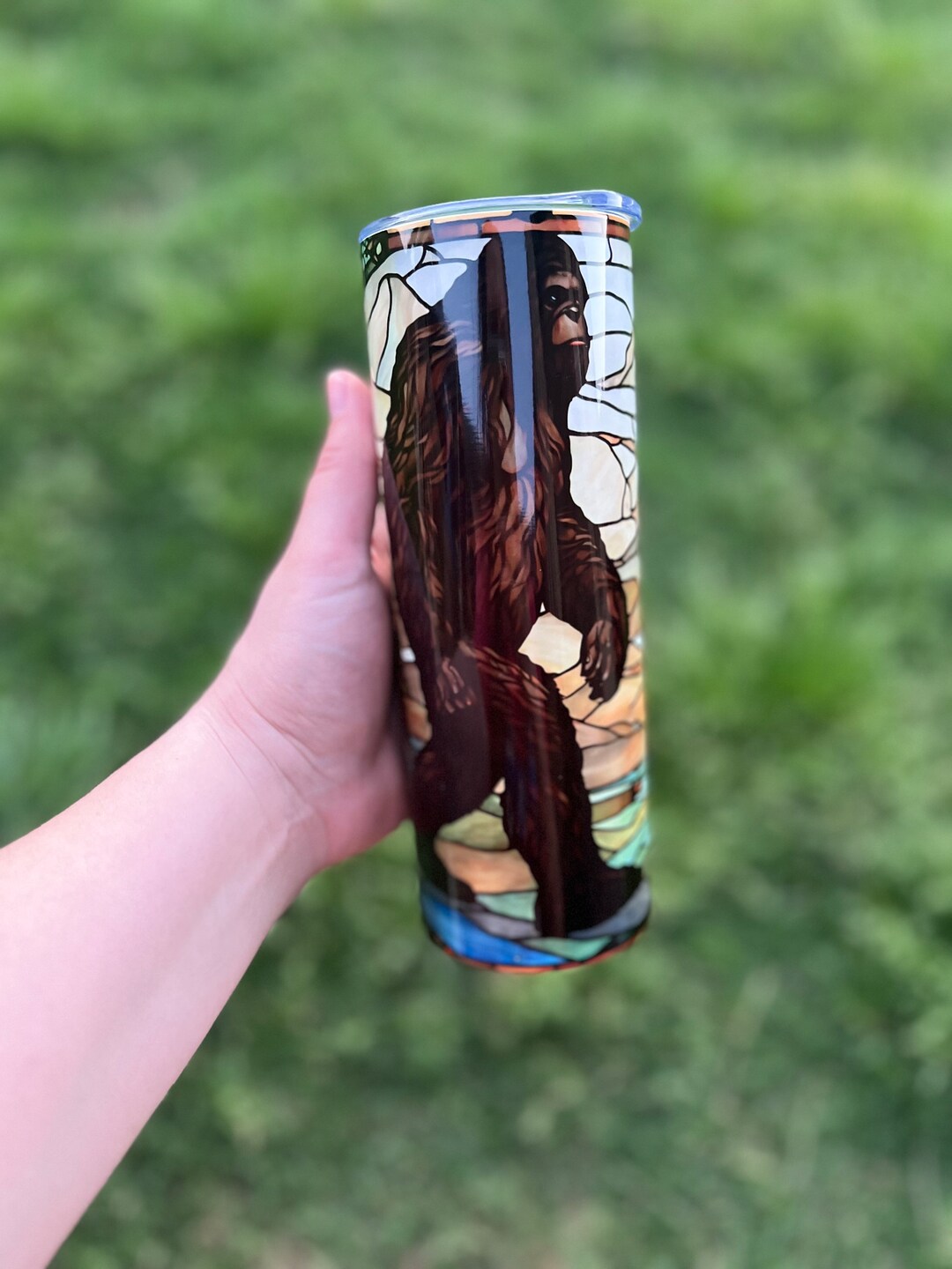 Walking Sasquatch Stained Glass Monsters Tumbler- Big Foot Inspired ...