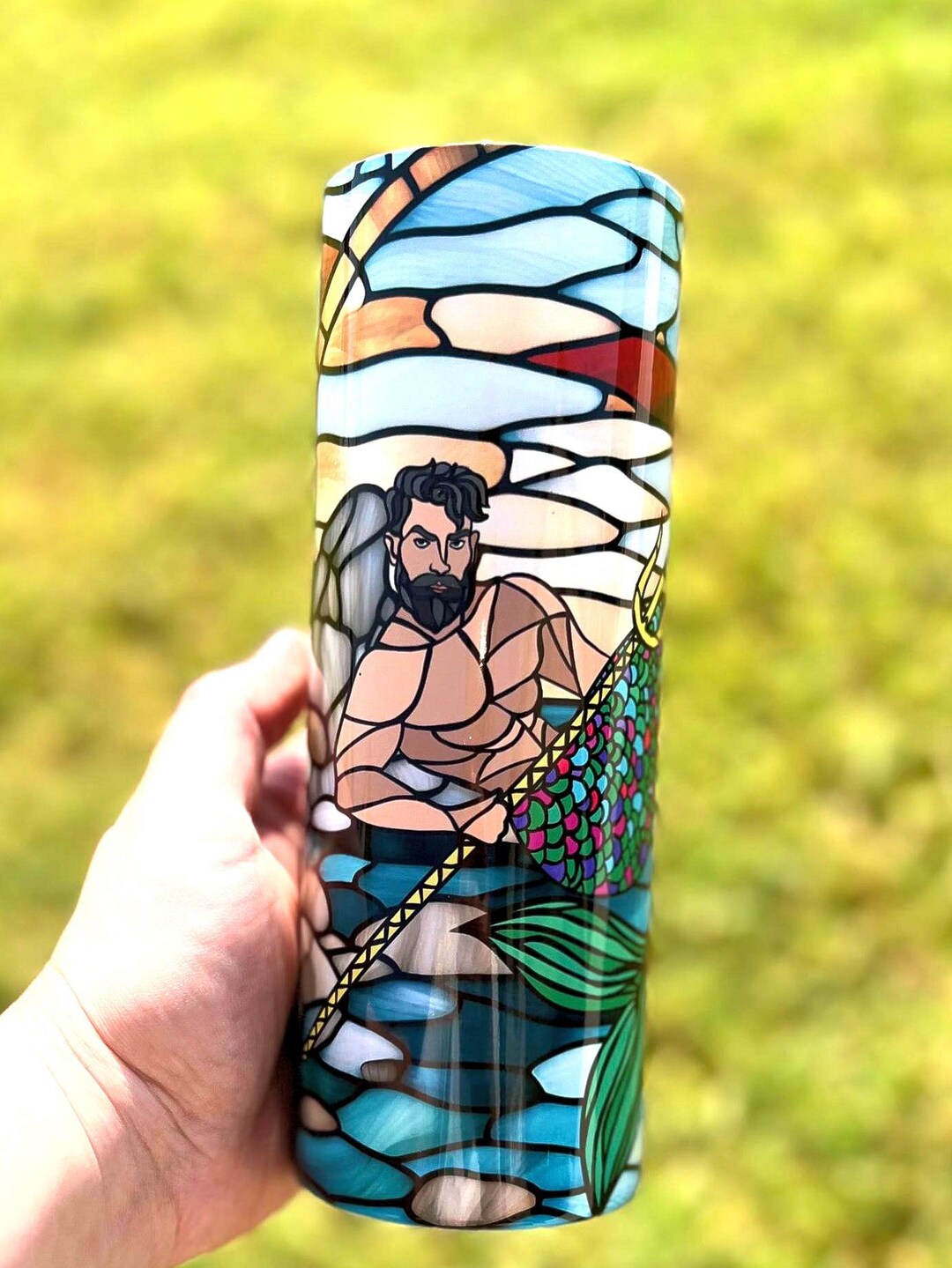 Funny Merman Stained Glass Style Stainless Steel Tumbler - Silly Sea ...