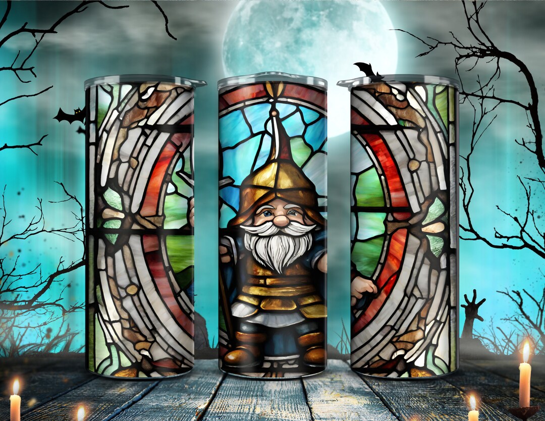 Gnomes Stained Glass Creatures Tumbler Scandinavian Stone Guardians 2 ...