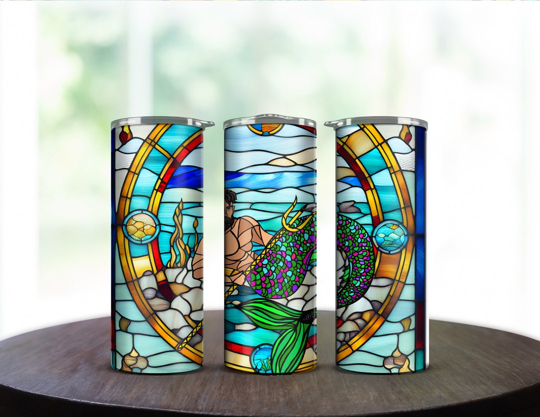 Funny Merman Stained Glass Style Stainless Steel Tumbler Silly Sea ...