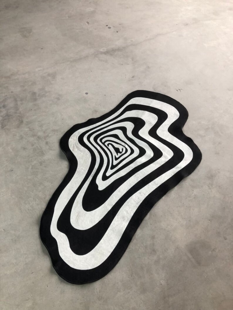 Irregular Line Rug Abstract Black White Aesthetic Custom Area Rug for ...