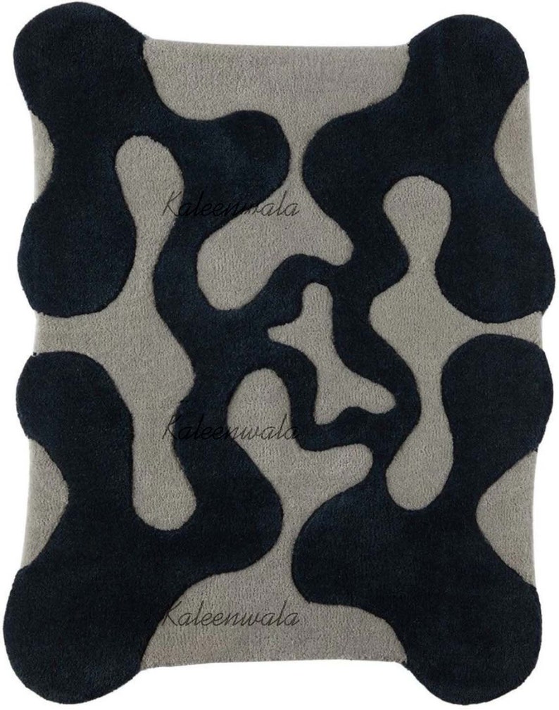 Custom Amoeba Grey Black Irregular Shaped Abstract Rug Aesthetic Rug ...
