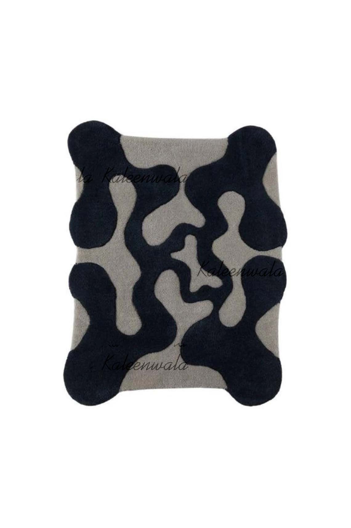 Custom Amoeba Grey Black Irregular Shaped Abstract Rug Aesthetic Rug ...