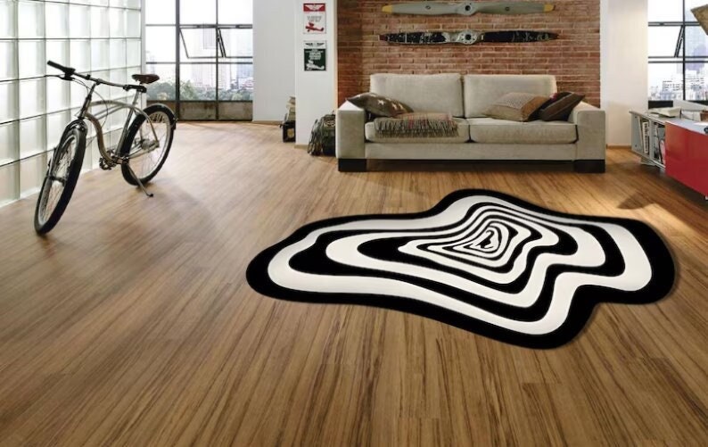 Irregular Line Rug Abstract Black White Aesthetic Custom Area Rug for ...