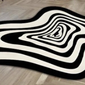 Irregular Line Rug Abstract Black White Aesthetic Custom Area Rug for ...