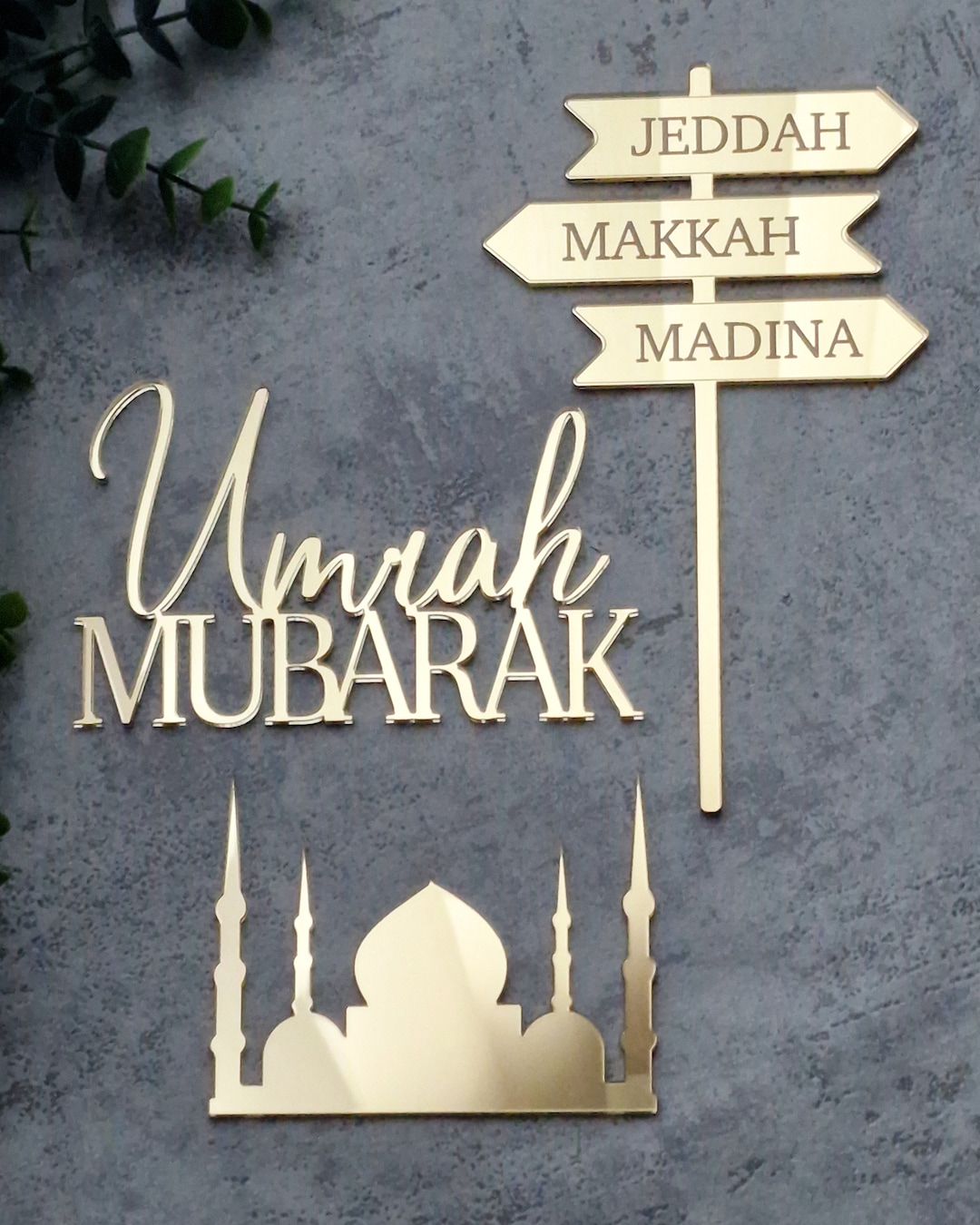 Umrah Mubarak Cake Topper Gold Acryl | Set Makkah Madinah Wegweiser ...