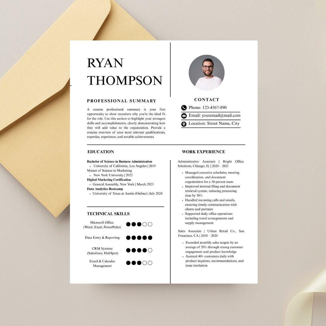 Modern Clean CV Template | Simple Resume Layout | Digital Download ...