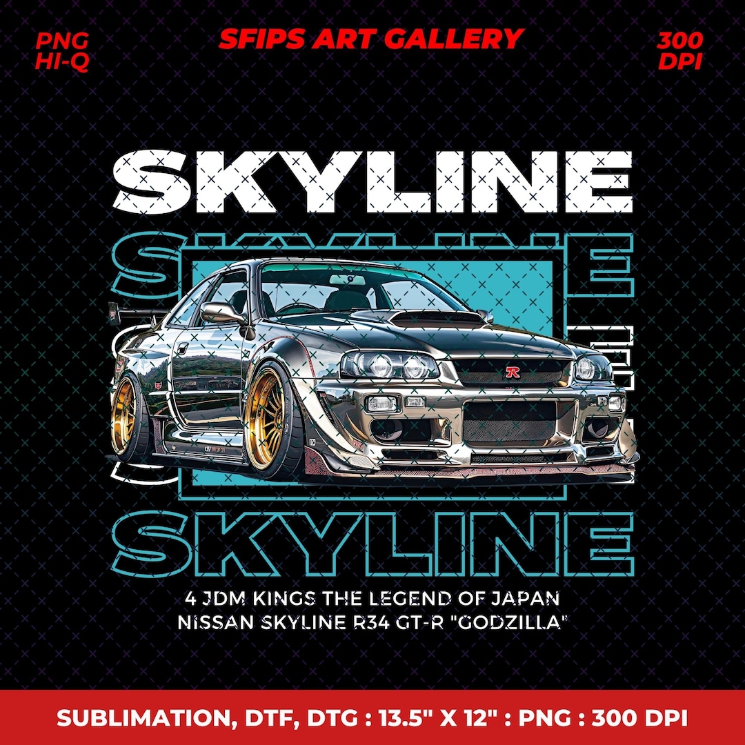 Skyline R34 PNG, Skyline R34 Tshirt Design, 4 Jdm Kings the Legend of ...