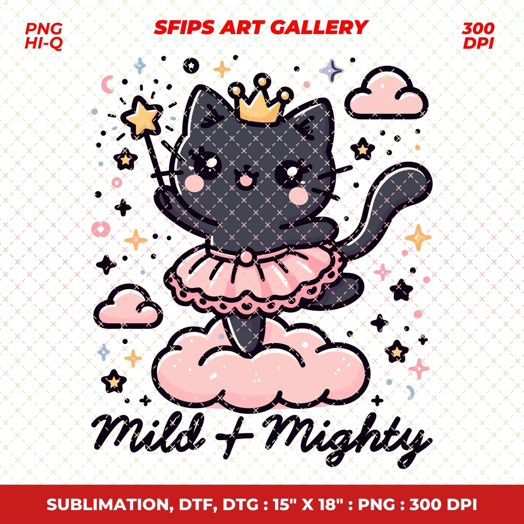 Mild and Mighty PNG File Cute Artsy Creative Black Cat Princess Design ...