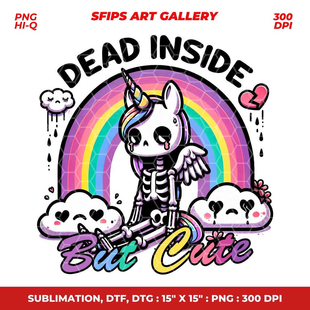 I'm Dead Inside but Cute PNG, Rainbow Skeleton Unicorn Png, Funny ...