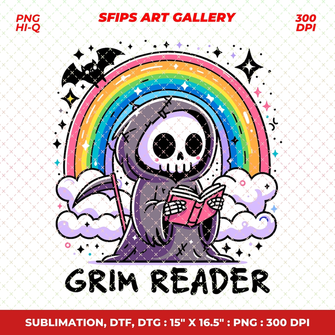 Grim Reader Png, Bookish Png, Book Png, Cute Grim Reaper Png, Trendy Png, Sticker Png, Dark ...