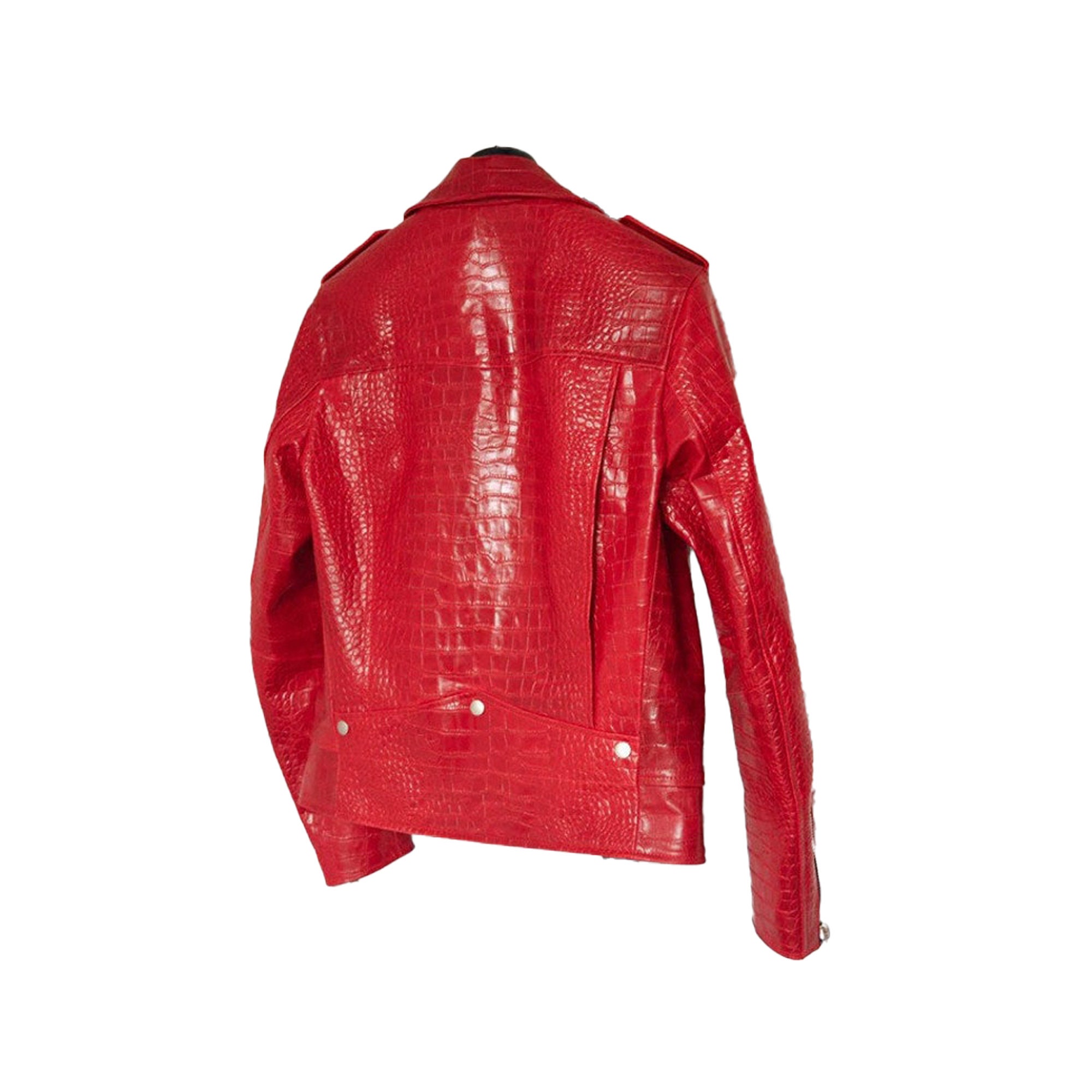Men's Red Crocodile Leather Jacket, Luxury Handmade Red Leather Jacket ...