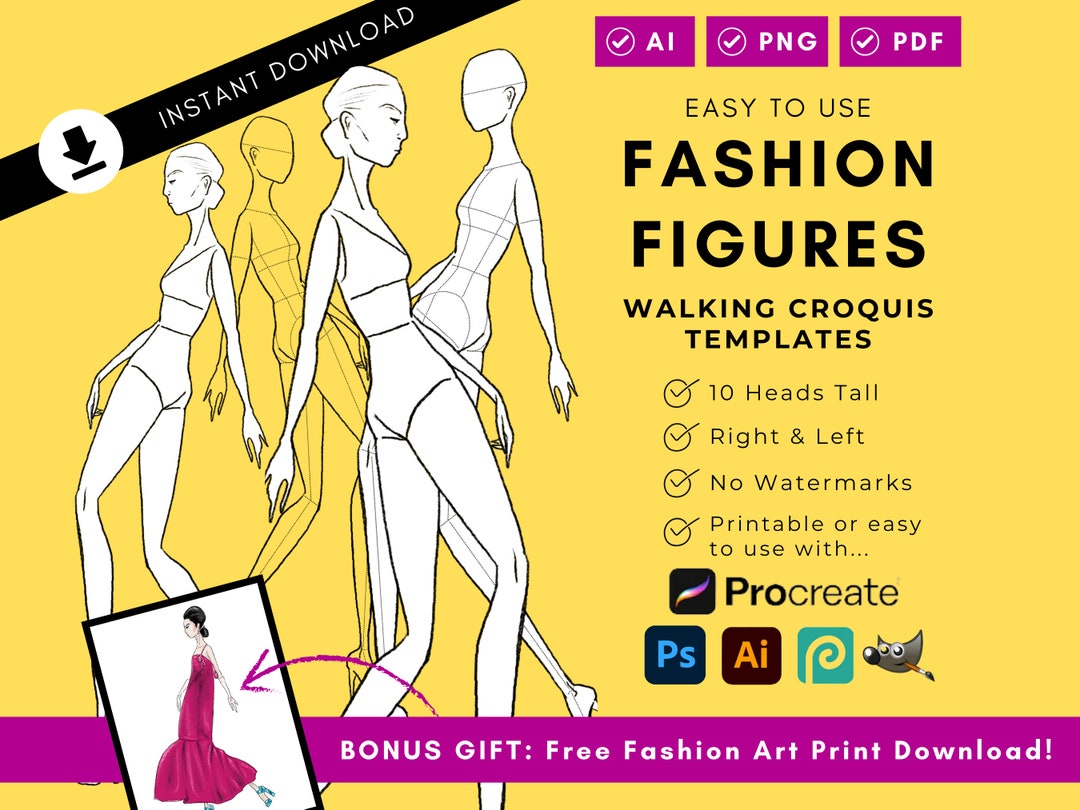 Fashion Figure Walking TEMPLATE Easy Instant Download PNG and PDF - Etsy